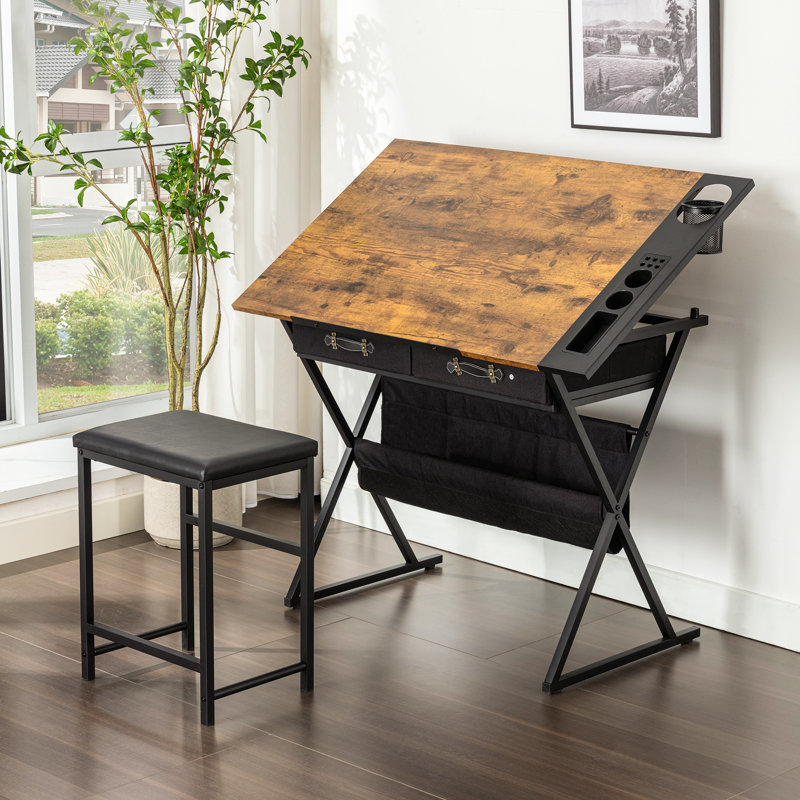 17 Stories Yumisani Drawing Desk with Stool Reviews Wayfair